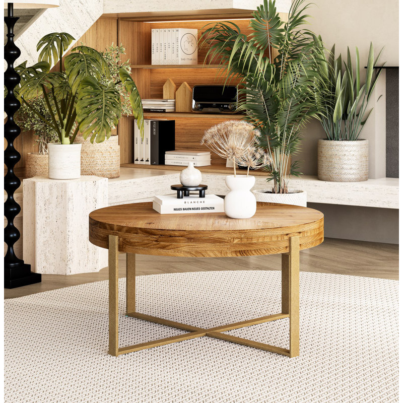 Millwood Pines Capili Cross Legs Coffee Table with Metal Base Round Coffee Table Farmhouse Coffee Table Wayfair